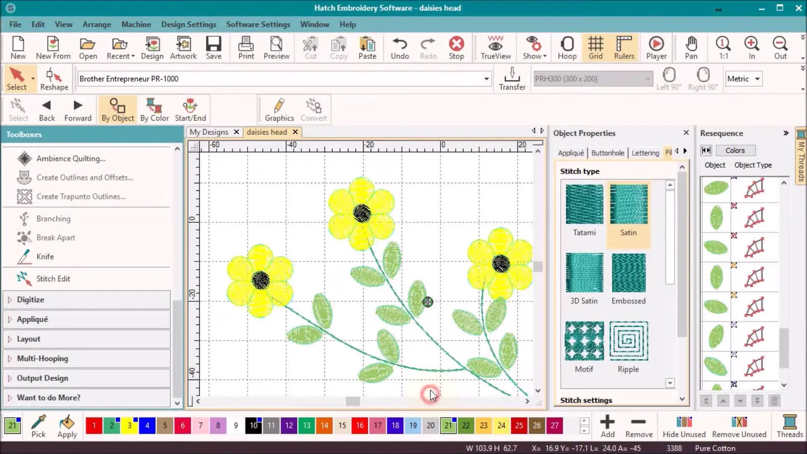 Hatch Manual Digitizing for Daisy Stems & Leaves: Branching, Backstitch ...
